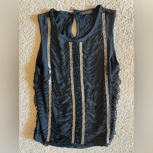 Tops | Topshop Size Small Beaded Black Top | Poshmark